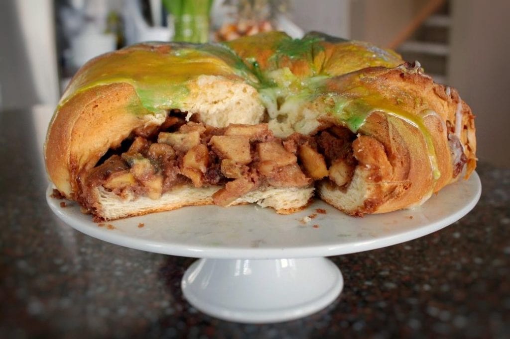 Mardi Gras King Cake with Ambrosia Apple Filling - Dish 'n' the Kitchen