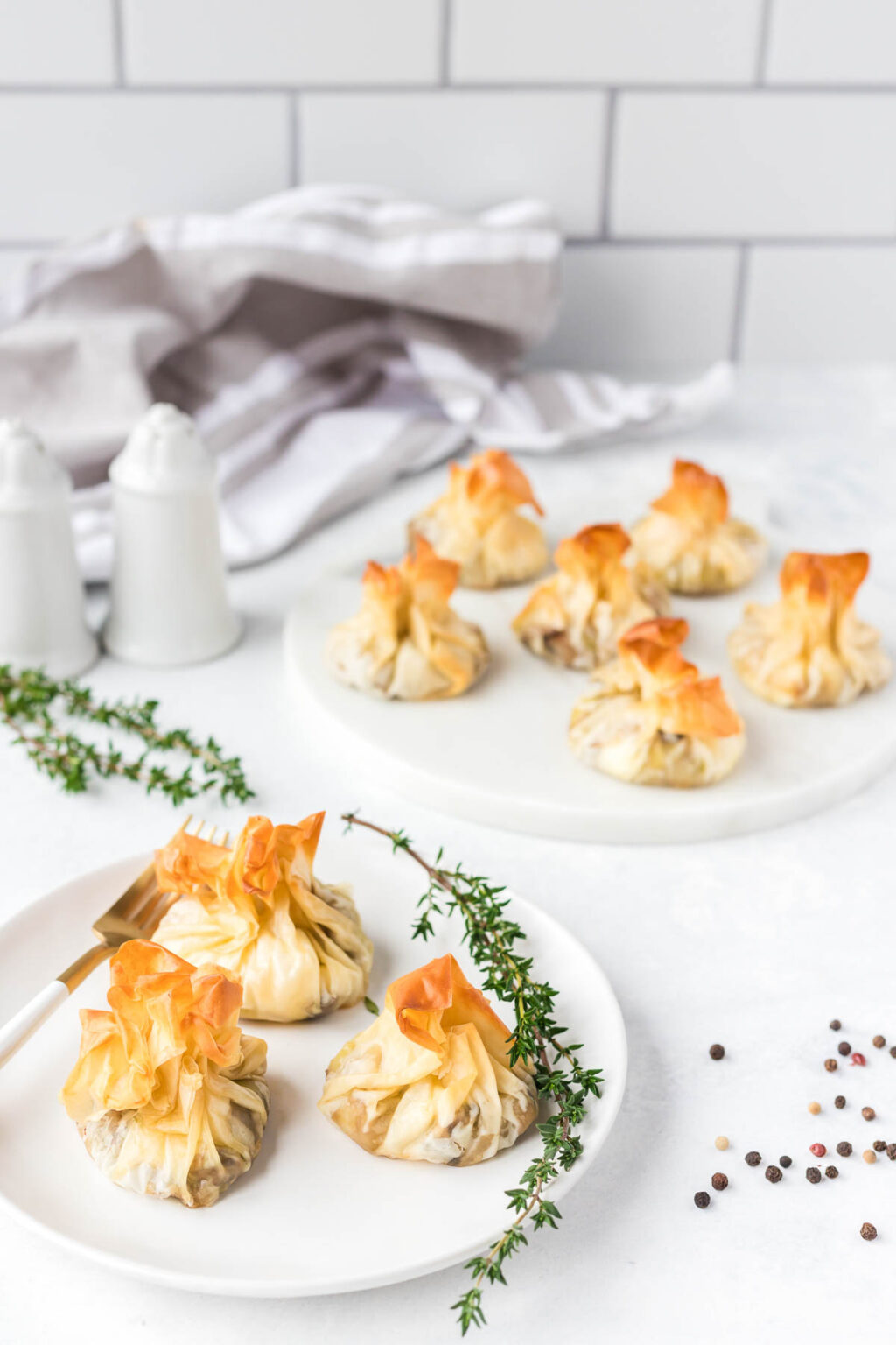 Mushroom Goat Cheese Filo Pastry Parcels - Dish 'n' the Kitchen